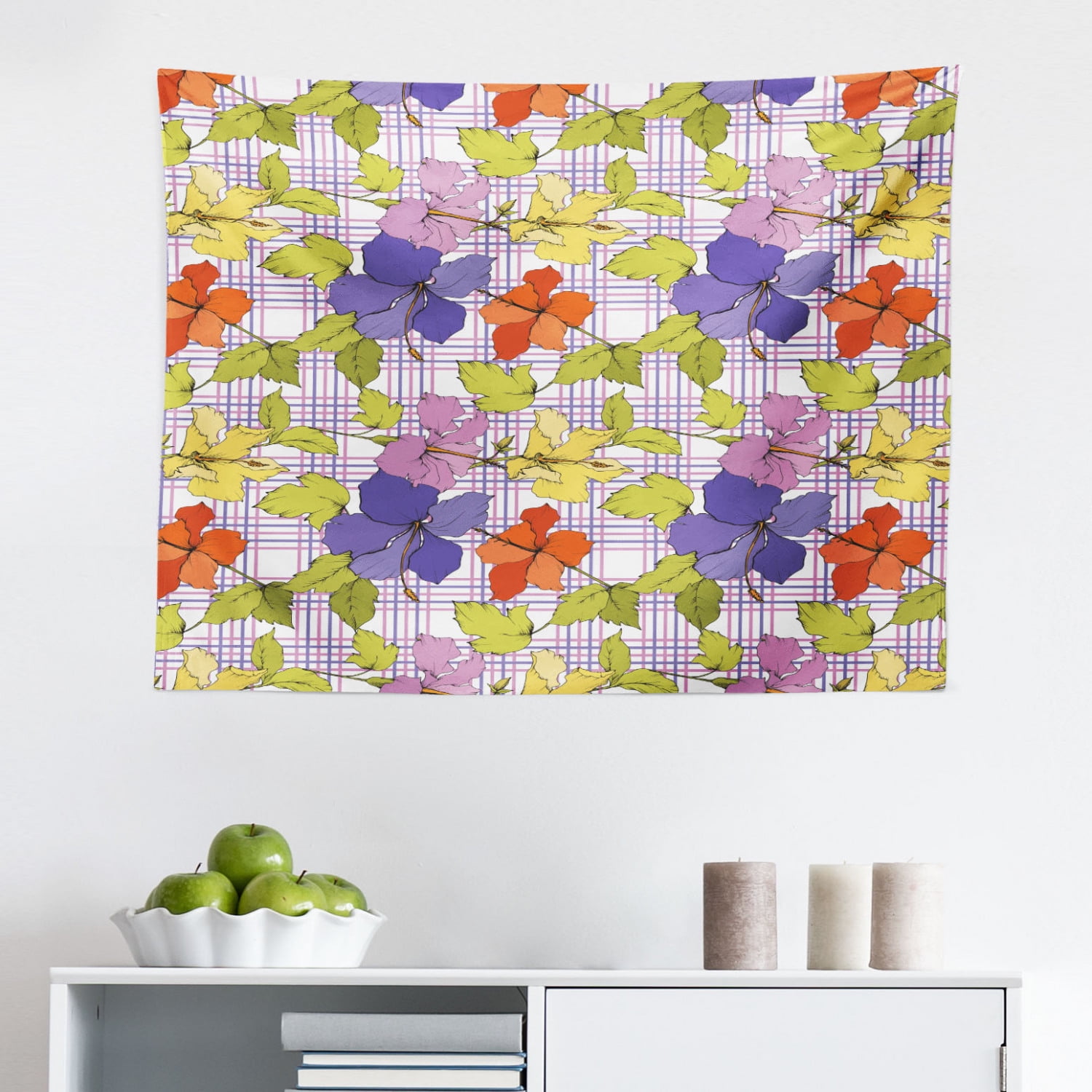Deer Tapestry, Modern Illustration of Skull and Wolves with Floral ...