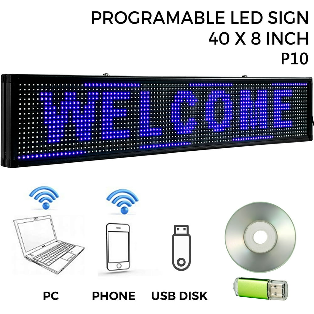 VEVOR Led Sign 40" x 8" Digital Sign Blue Color Indoor with high ...