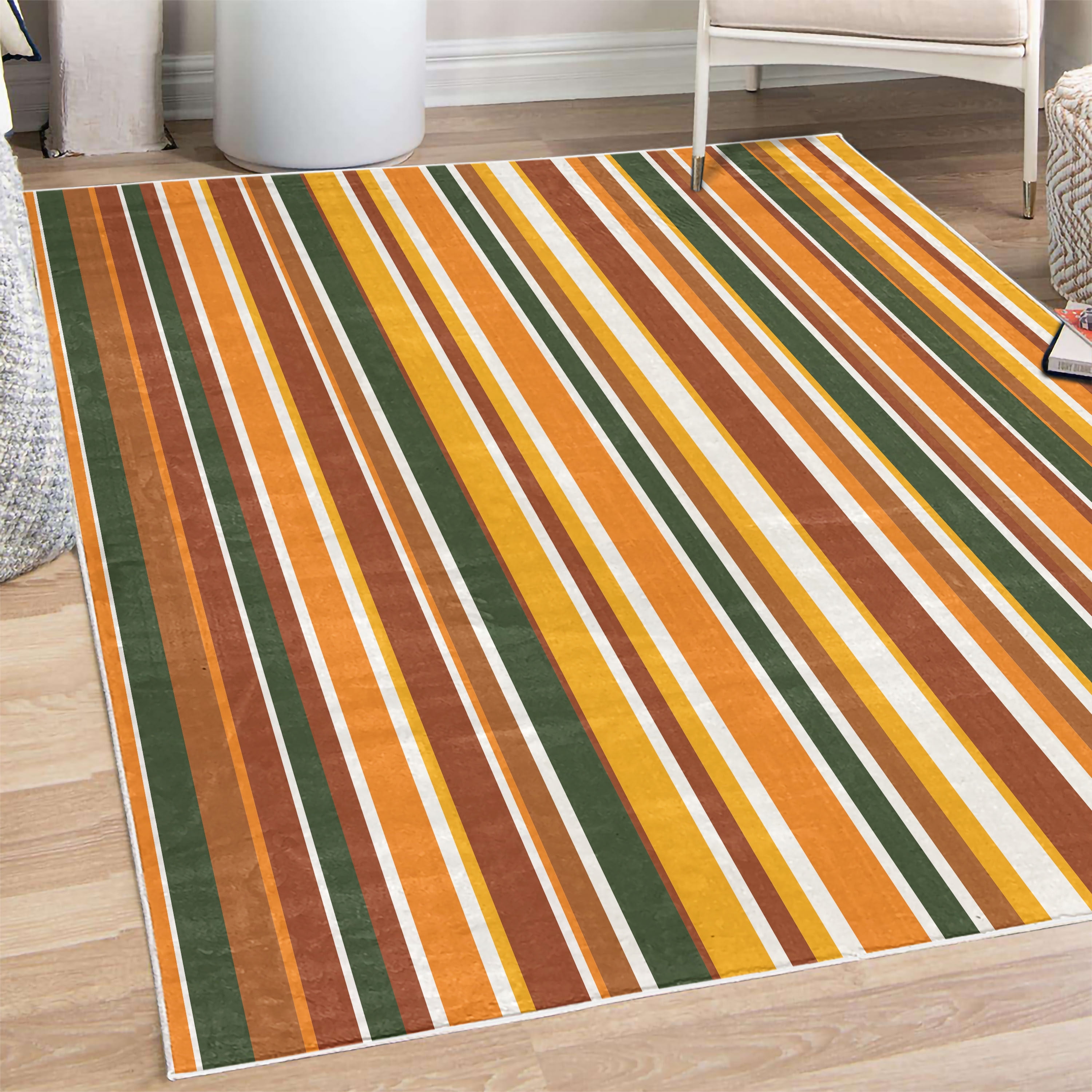 Pastel Decorative Rug, Vertically Striped Pattern Different Color ...