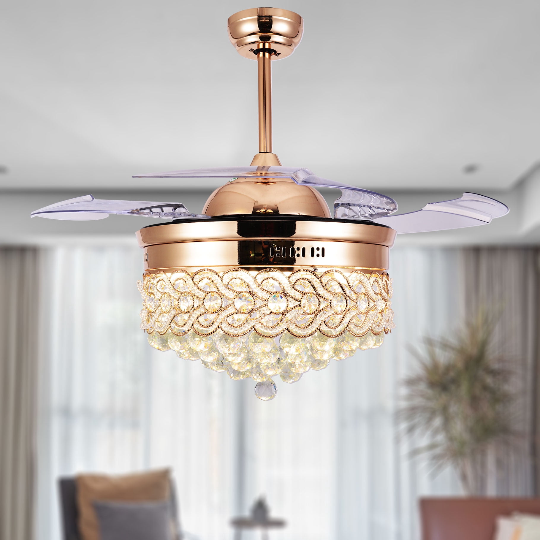 Cusp Barn 42'' Retractable Crystal Ceiling Fan with Light and Remote ...