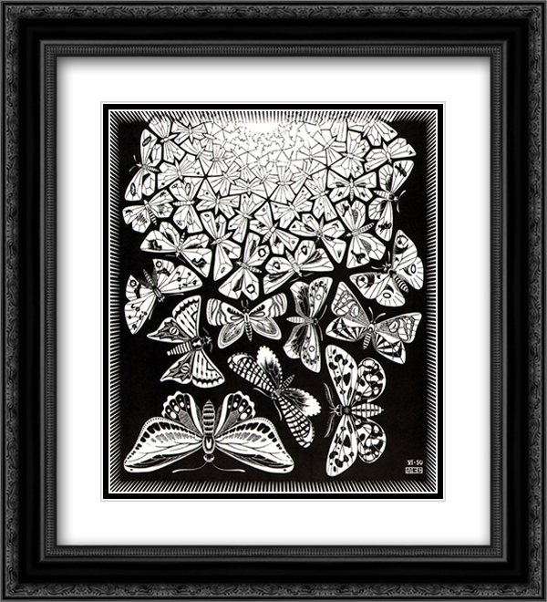 M.C. Escher 2x Matted 20x22 Black Ornate Framed Art Print 'Butterflies ...