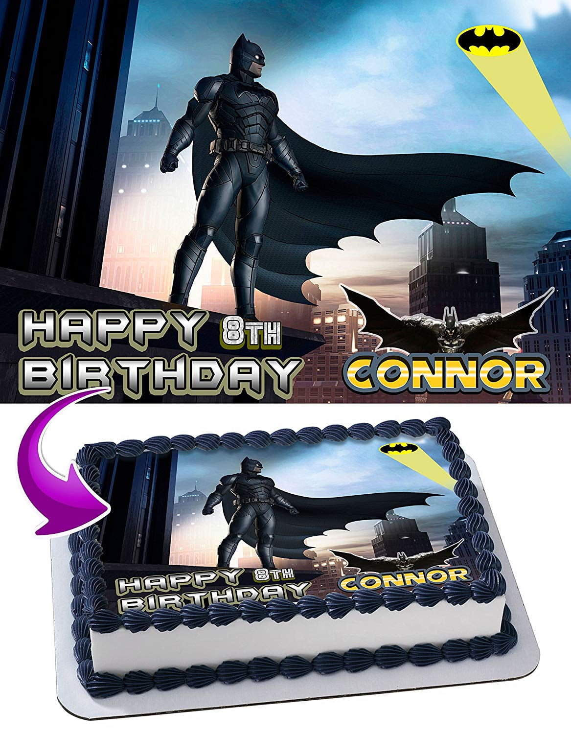 Batman - Edible Cake Topper - 11.7 x 17.5 Inches 1/2 Sheet rectangular ...