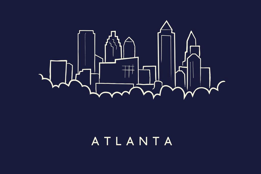 Atlanta City Skyline Pencil Sketch Art Print Thick Paper Sign Print ...