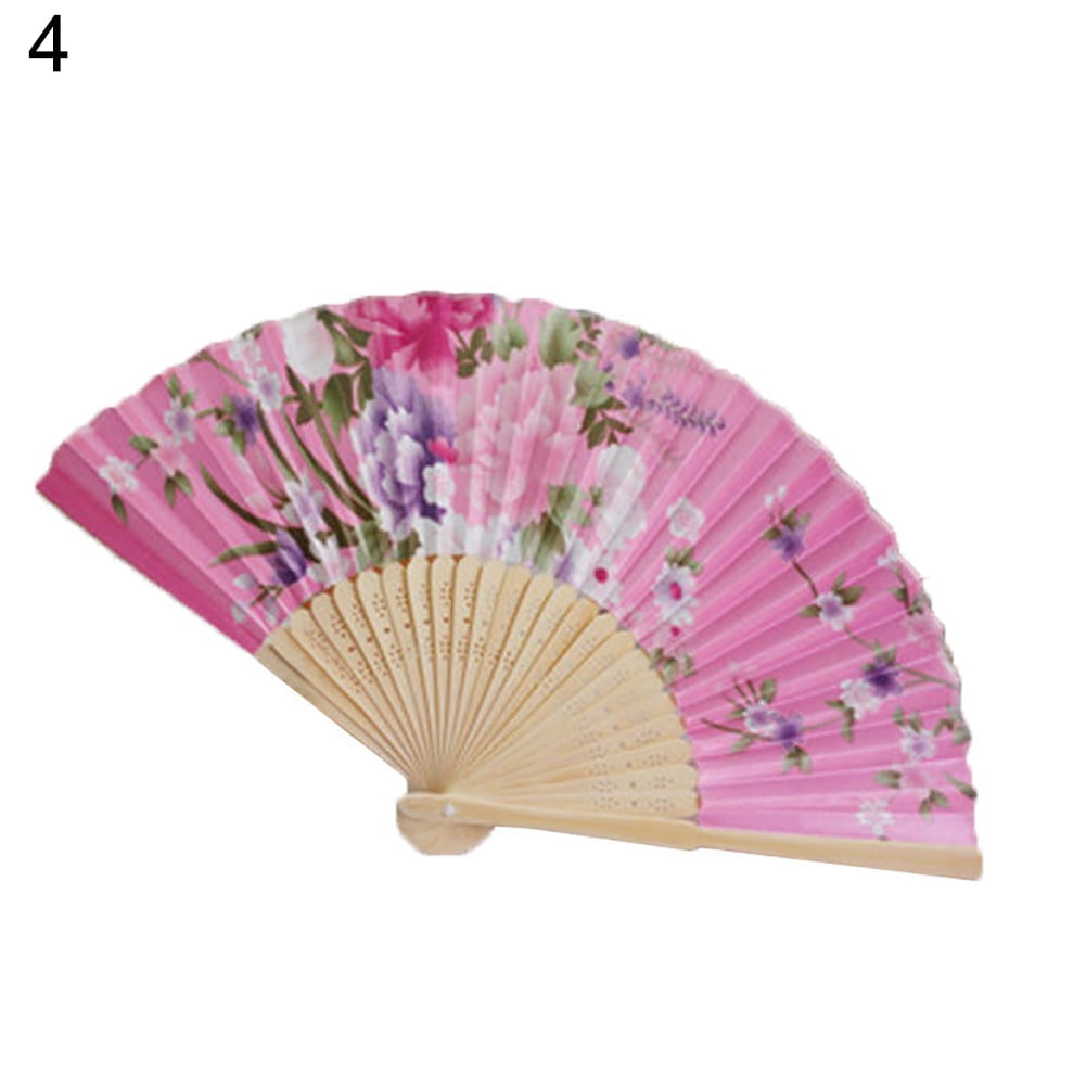 NUZYZ Vintage Bamboo Folding Handheld Flower Floral Print Chinese ...