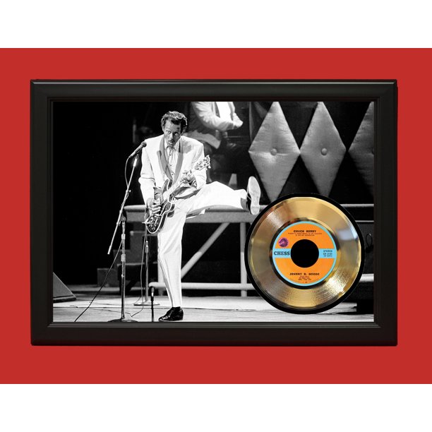Chuck Berry Johnny B Goode Poster Art Wood Framed 45 Gold Record