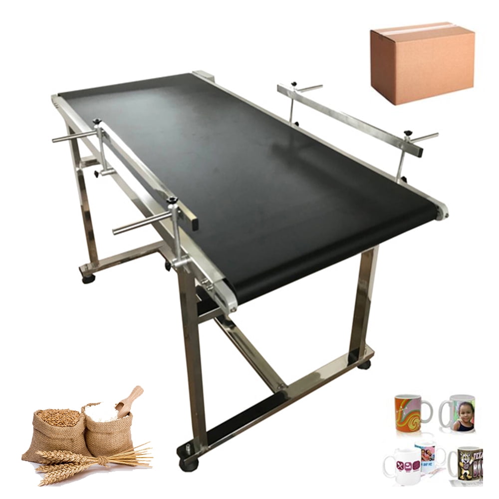 PreAsion Conveyor With Double Guardrail 59*23.6" Black PVC Belt ...