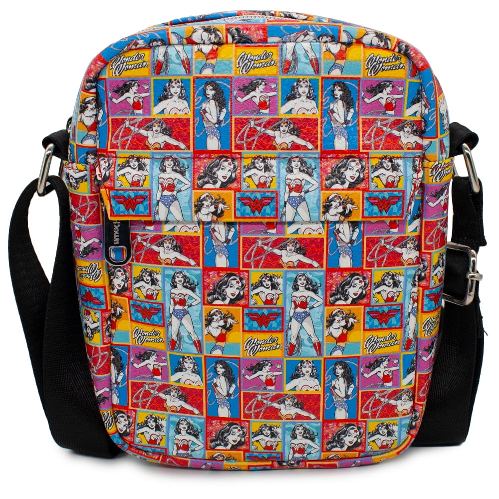 DC Comics Bag, Cross Body, Wonder Woman Poses Script and Logo Blocks ...