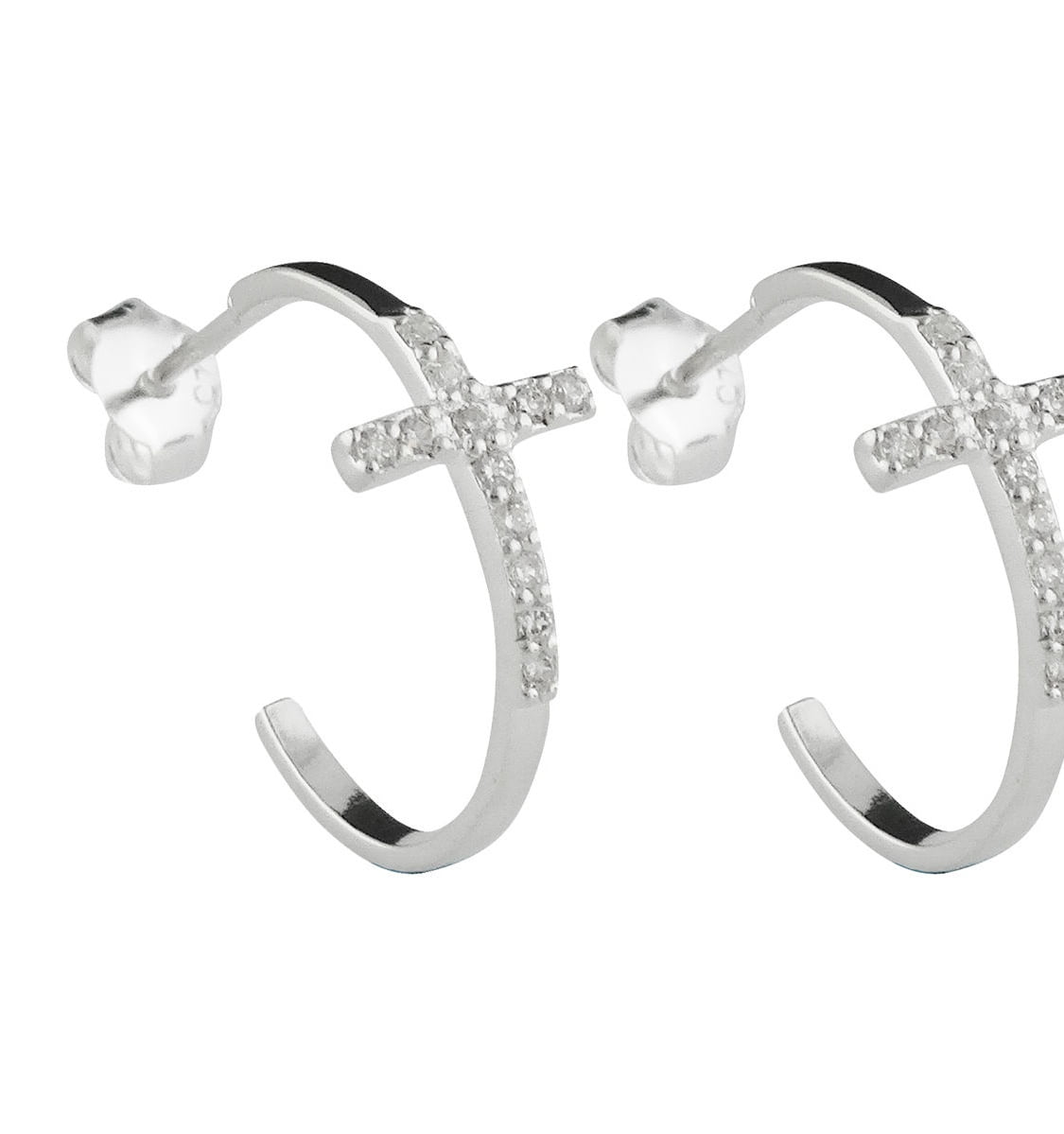CZ Cross Hoop Post Earrings - 925 Sterling Silver - Walmart.com