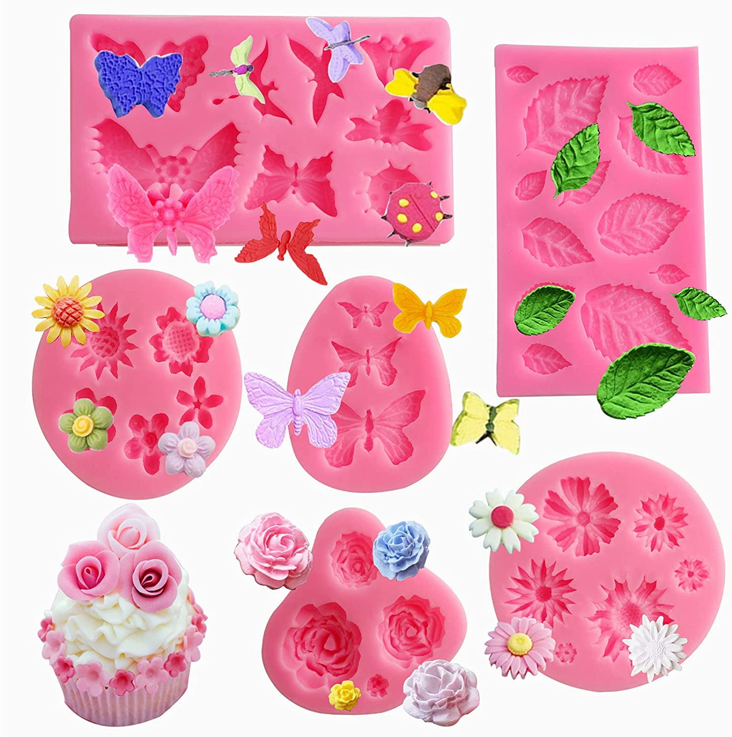 Silicone Mold Flower Cake Fondant Mold,6 Piece,Rose Silicone Mold,Leaf ...