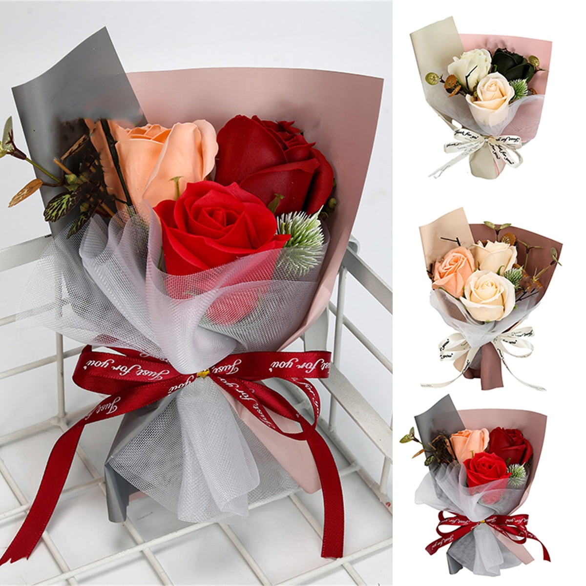 Travelwant Soap Rose Flower Bouquet, Scented Forever Soap Rose Flower 3 ...