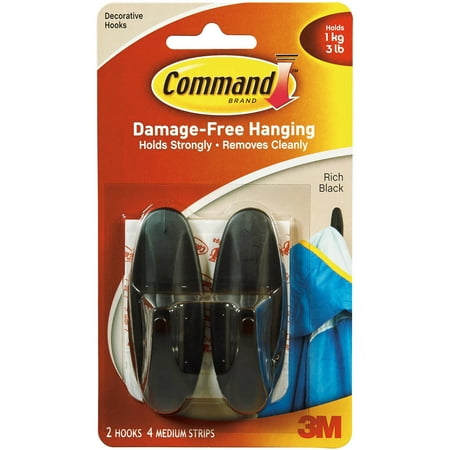 Command Medium Designer Hooks, Black, 2 Hooks, 4 Strips, 17081RB ...