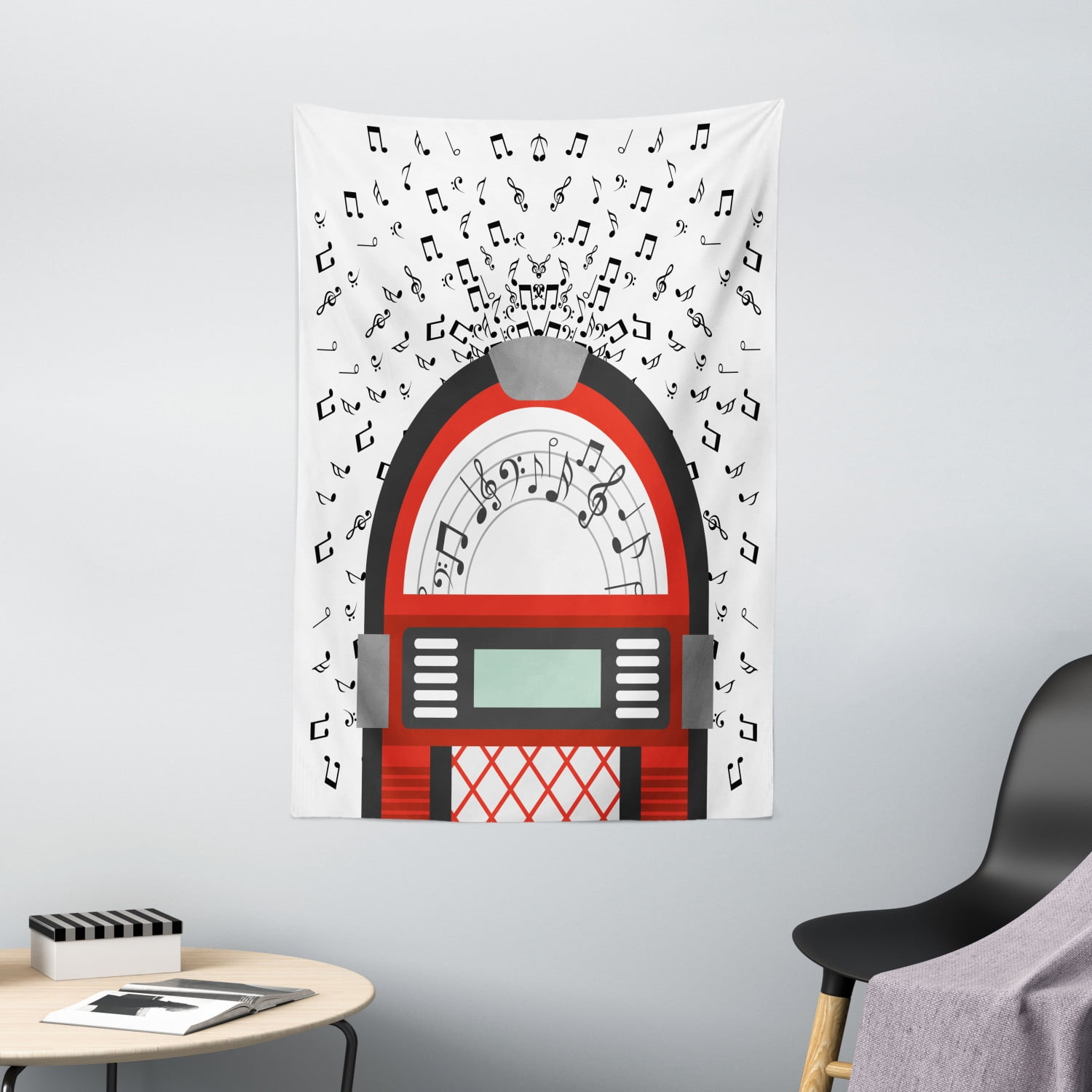 Jukebox Tapestry, Cartoon Party Music Antique Old Vintage Retro Box ...