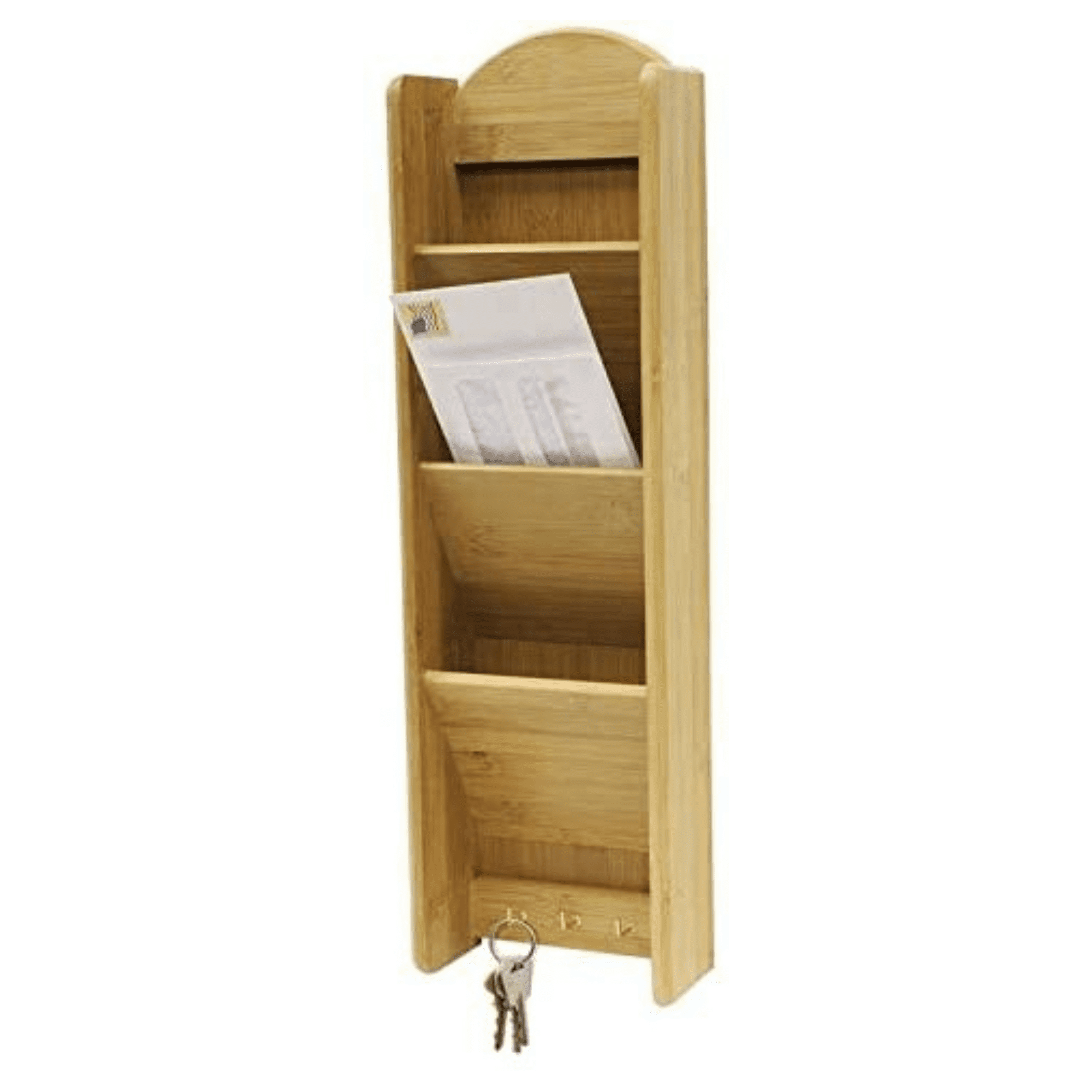 Linen Store Bamboo 3 Tier Mail and Key Hook Organizer, Decorative Wall ...