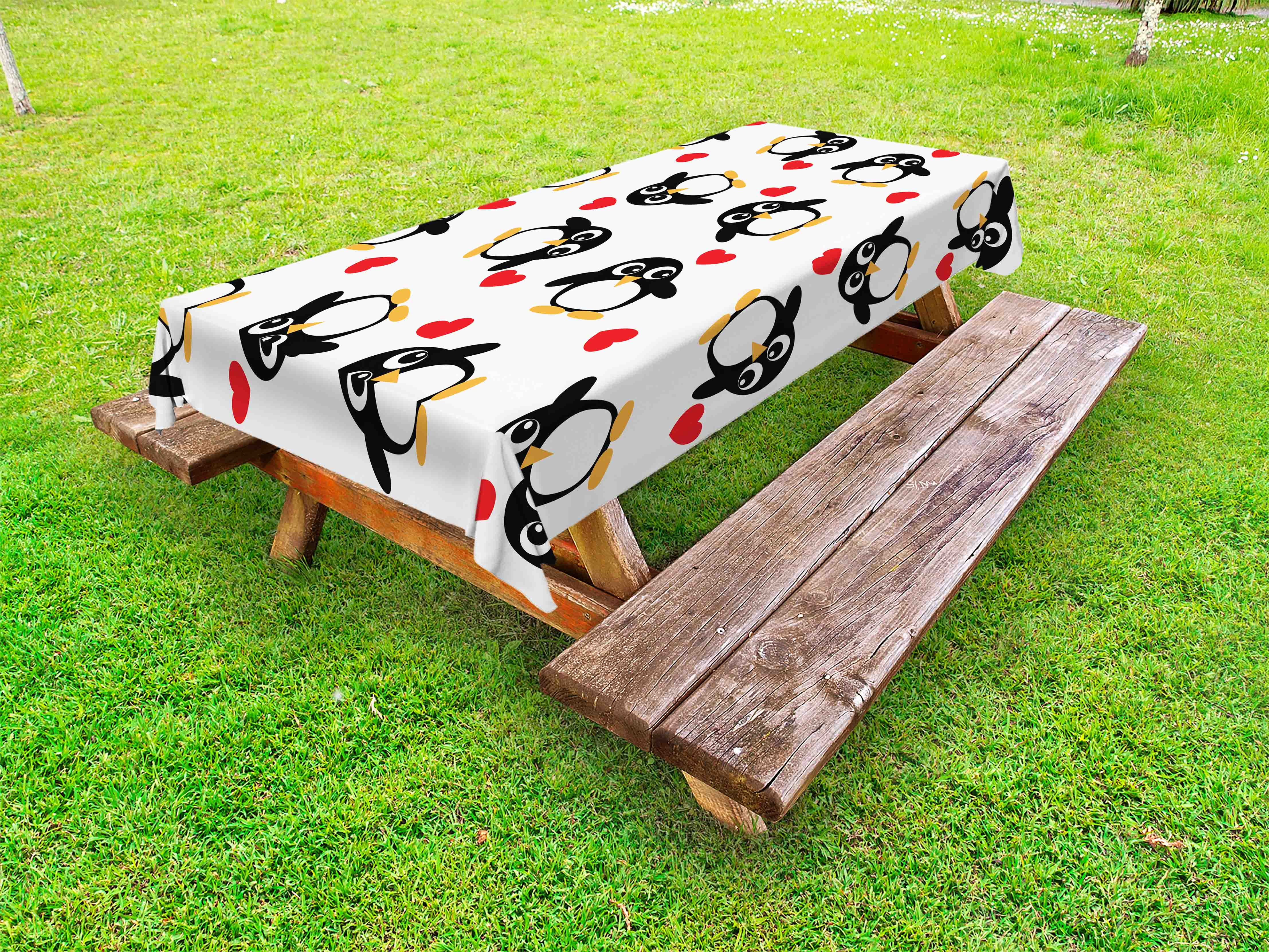Sea Animals Outdoor Tablecloth, Penguins with Heart Shapes Lovely Sweet ...