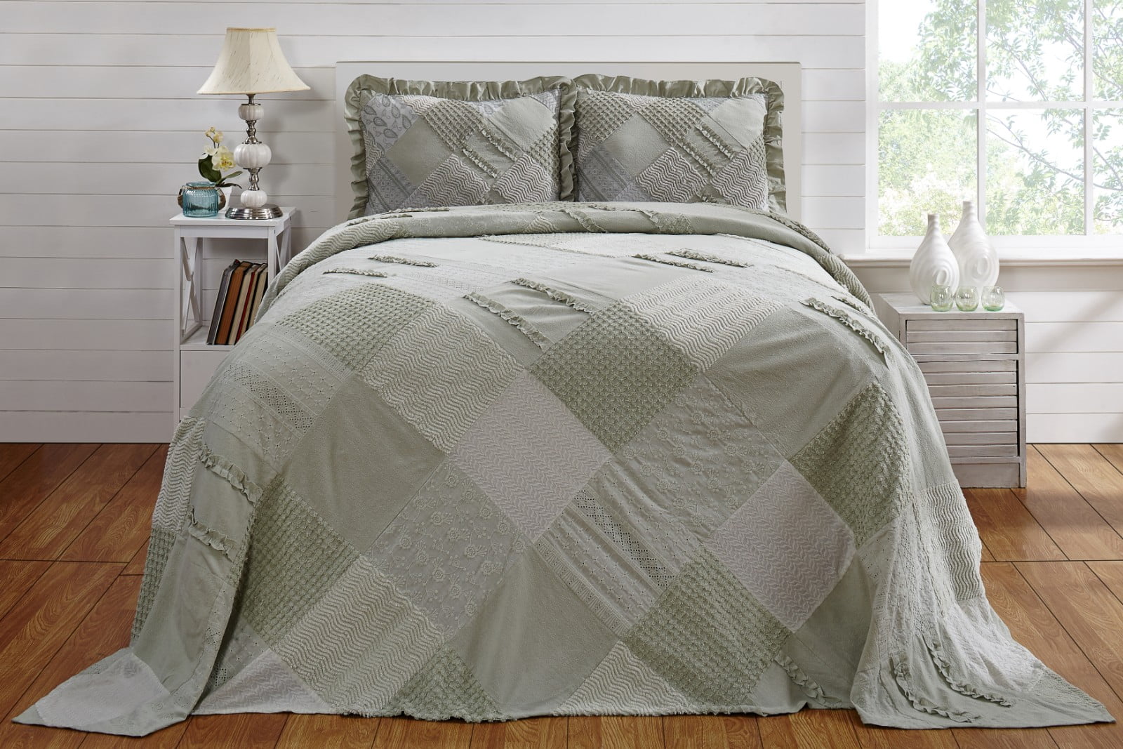 Better Trends Ruffled Chenille Bedspread Twin, Sage - Walmart.com