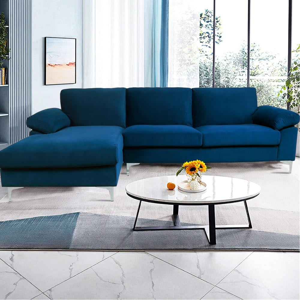 L -Shaped Sectional Couch with Lounge Chaise Modern Upholstered Velvet ...
