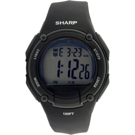 Sharp - Men's Black Digital Watch with 100' Water Resistance, El ...
