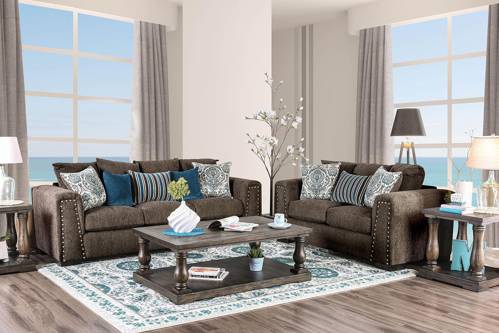 Transitional Charcoal Linen-like Fabric Sofa and Loveseat FOA Pauline ...