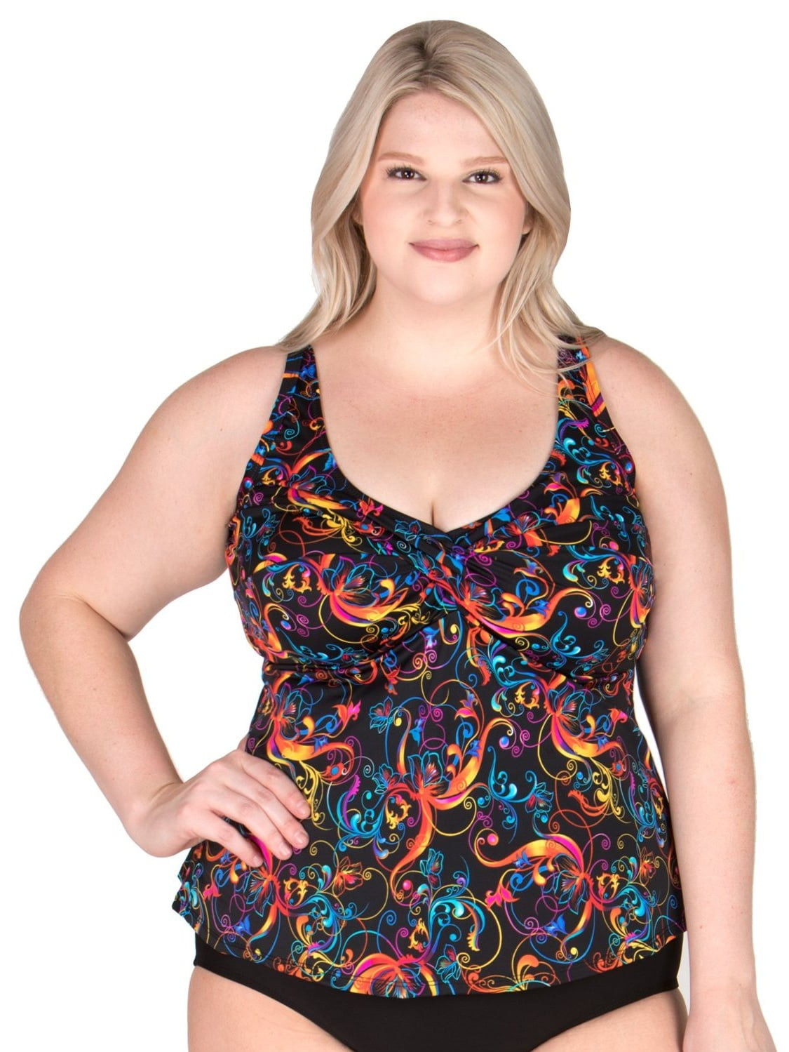 Women's Plus Size Twist Tankini Swimsuit Top - Day Dreaming Tangerine ...