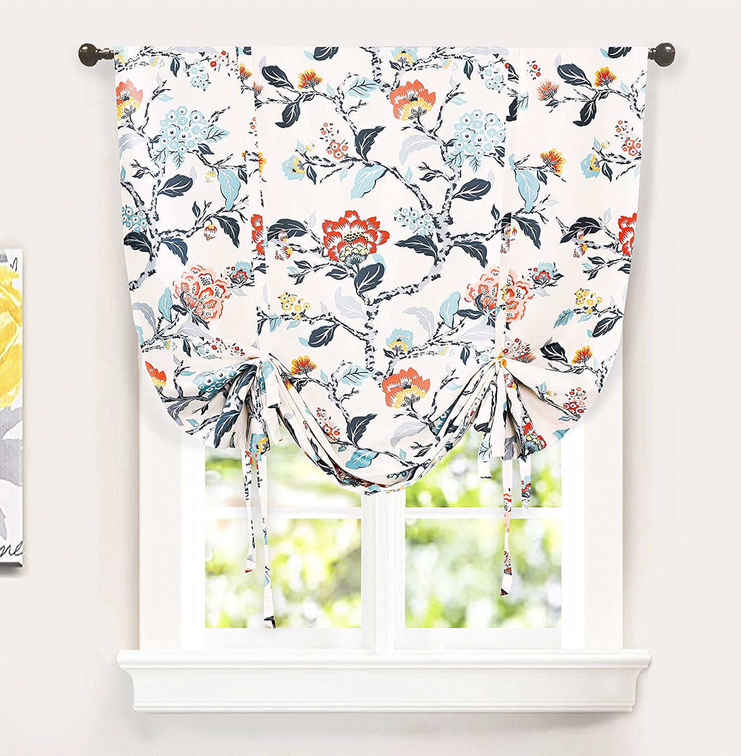 DriftAway Ada Botanical Print Lined Flower Leaf Tie Up Curtain Thermal ...