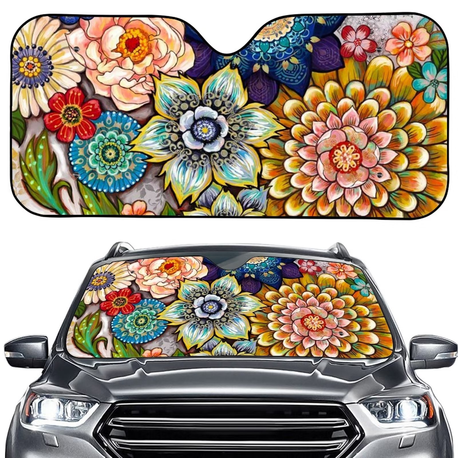 NETILGEN Boho Mandala Flowers Pattern Windshield Sun Shade Anti-Dirty ...