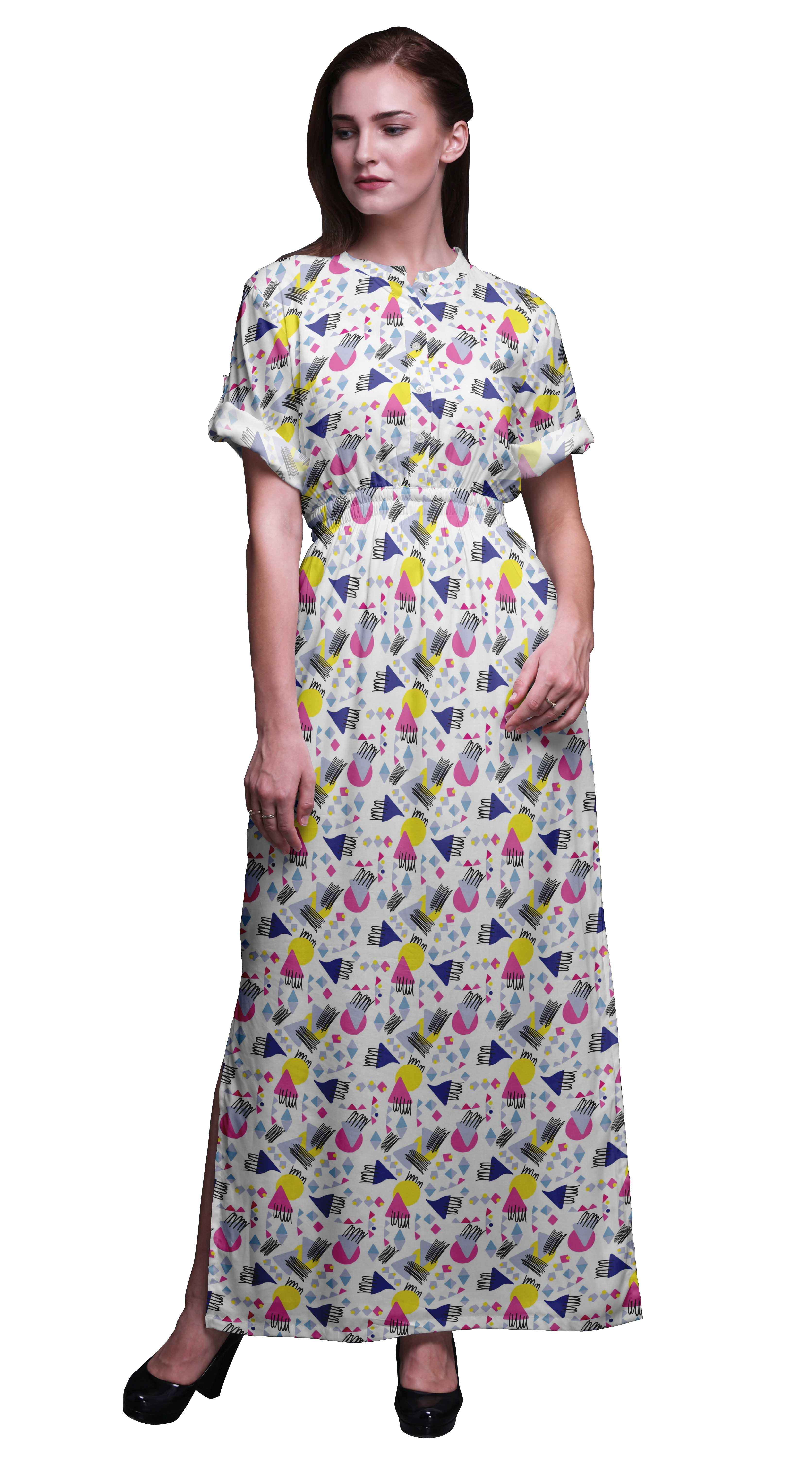 Bimba Rayon Circle & Triangle Geometric Ladies Long Gown Boho Beach ...