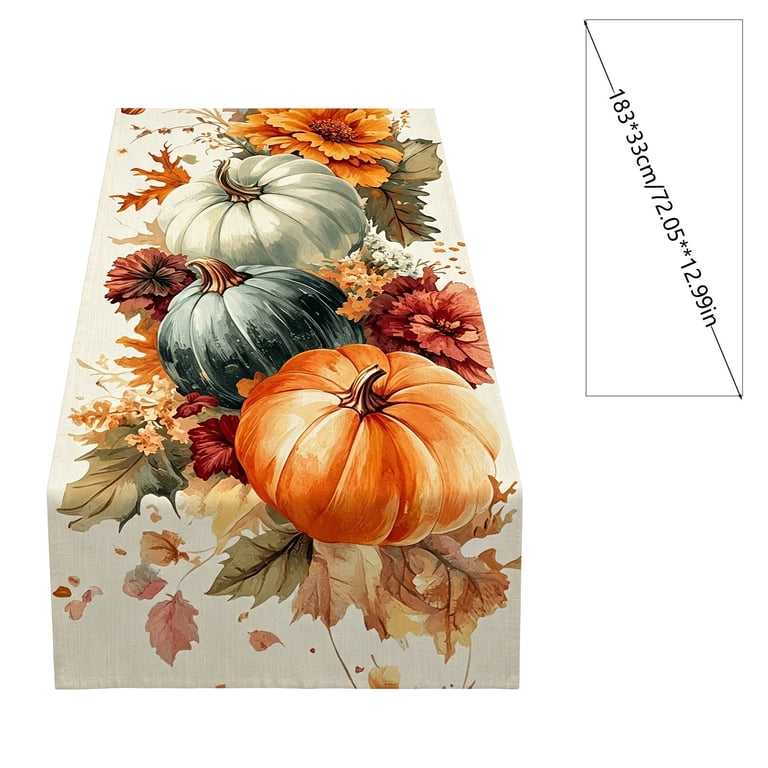 Pumpkin Ruffled Table Runner, Blue, Farmhouse Holiday Dining Table ...