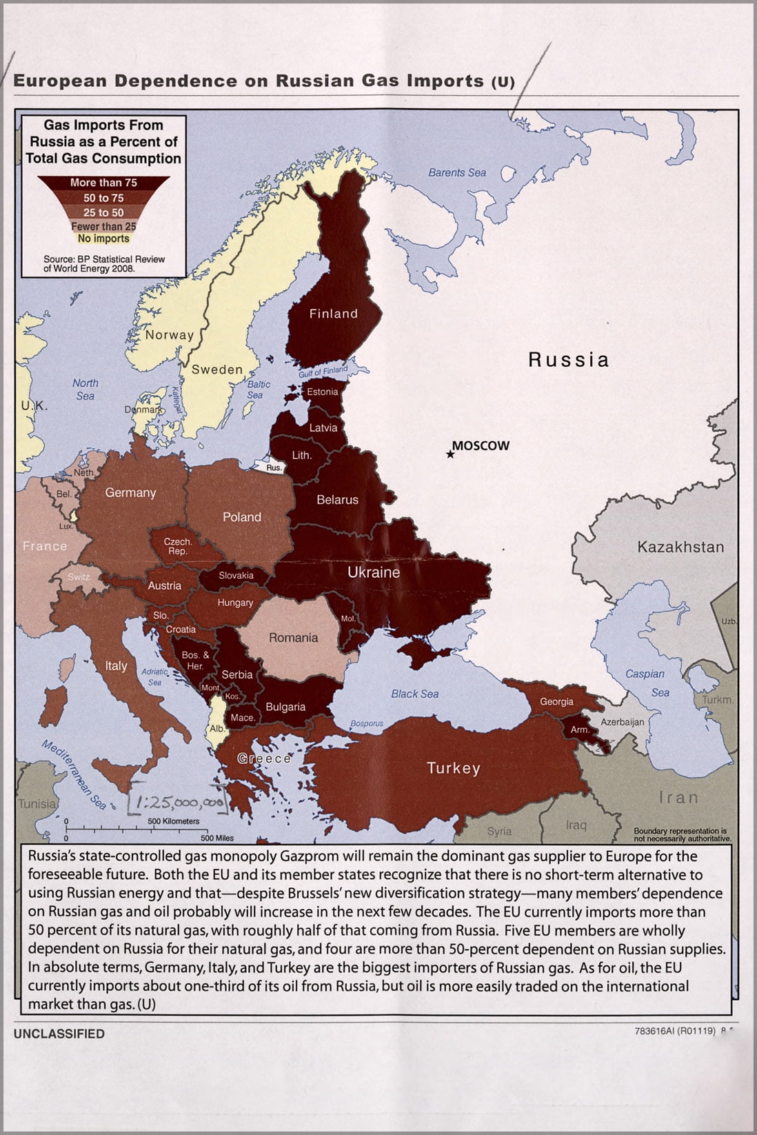24"x36" Gallery Poster, cia map of Europe gas import from Russia 2008 ...