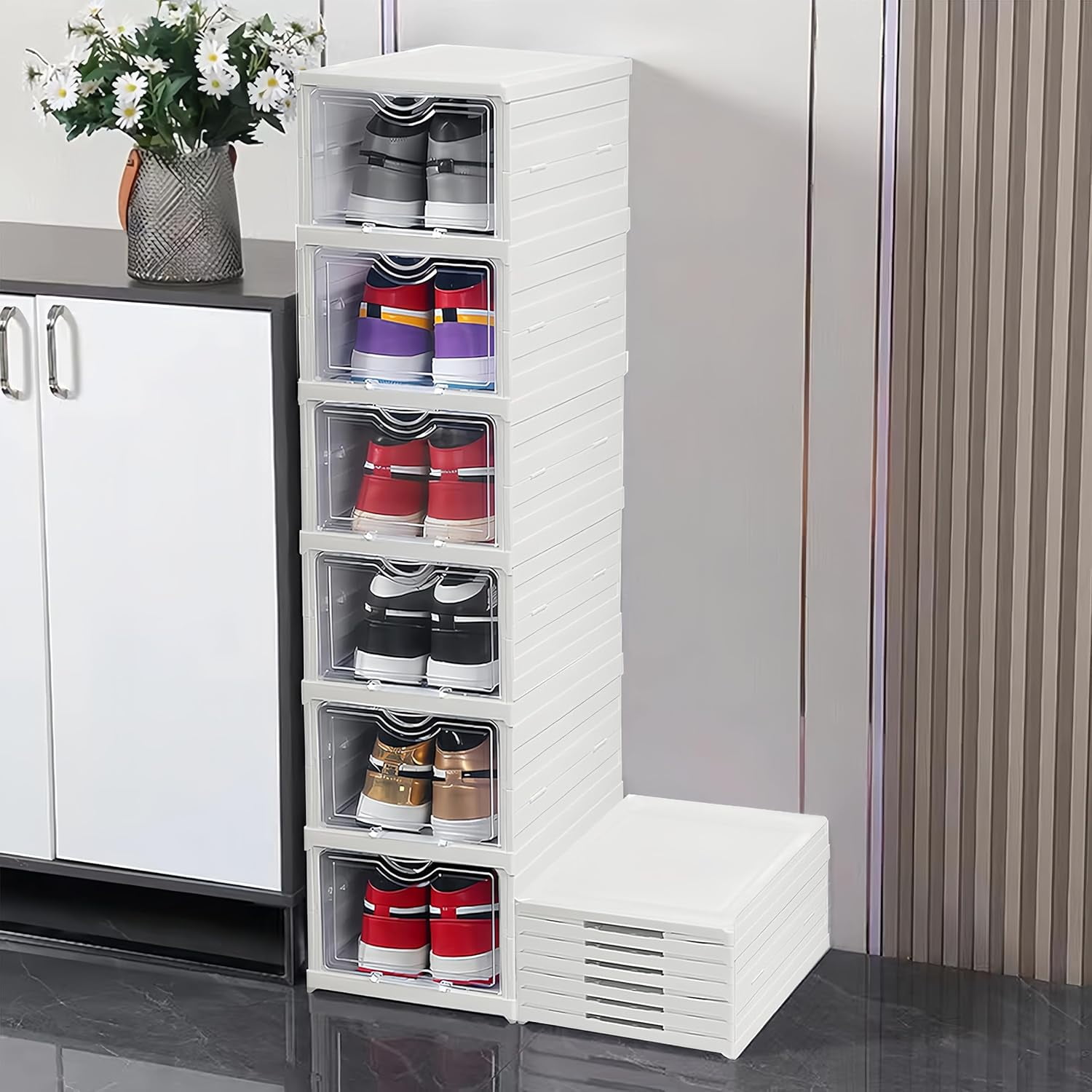 AIR-Shoe Organizer, Shoe Storage Cabinet Boxes Clear Plastic Stackable ...
