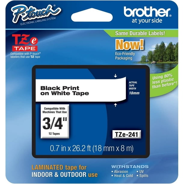 Cinta TZe P-Touch original de Brother de 18 mm (3/4"), negra sobre ...