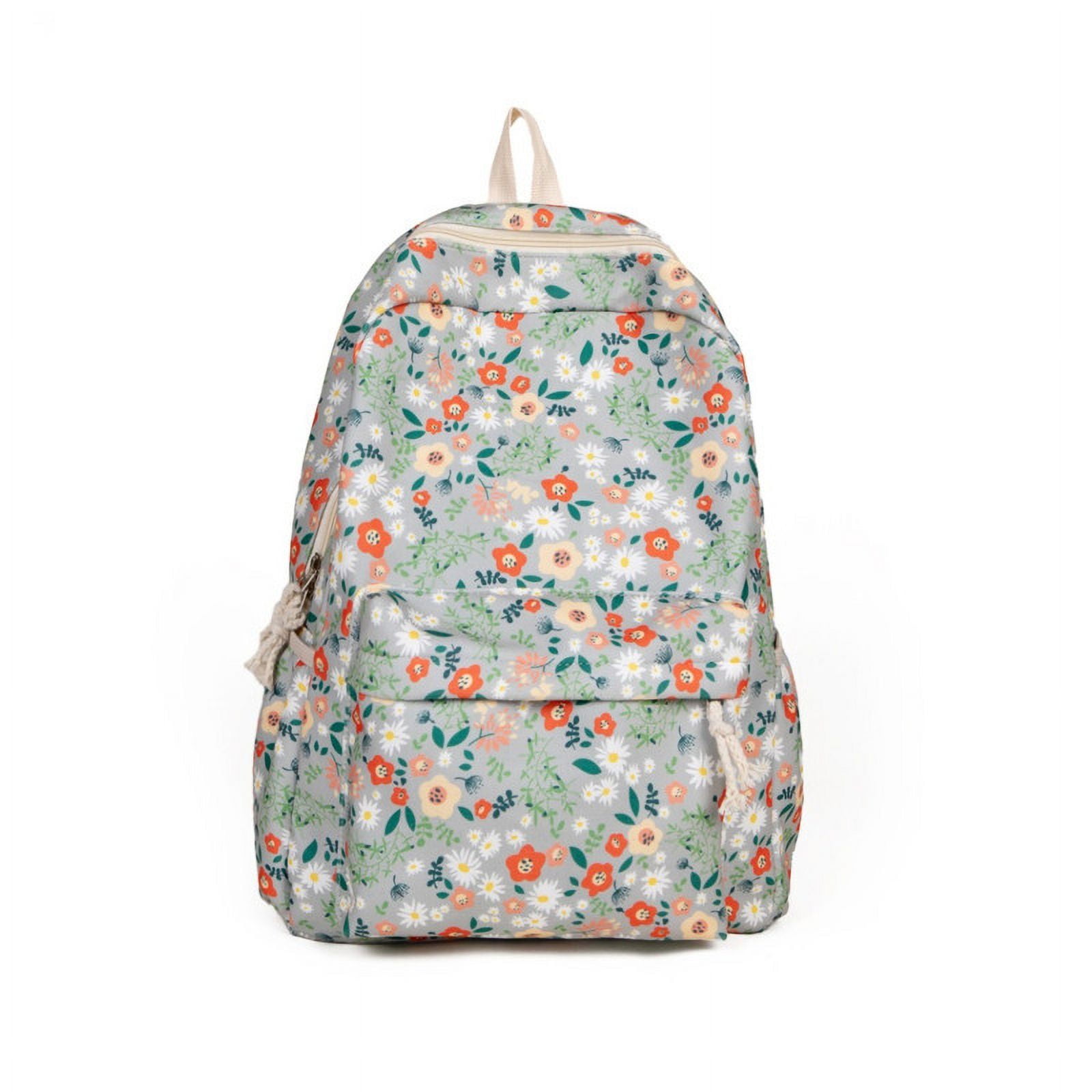 Mochila escolar de niña de la escuela secundaria con flores frescas ...
