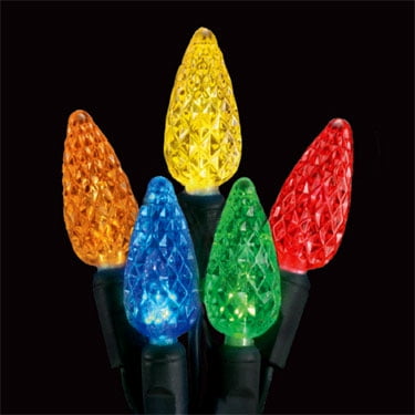Set of 35 Multi-Color LED C6 Faceted Christmas Lights - Green Wire ...