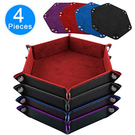 SIQUK 4 Pieces Dice Tray Set Foldable Dice Trays Hexagon Dice Rolling ...
