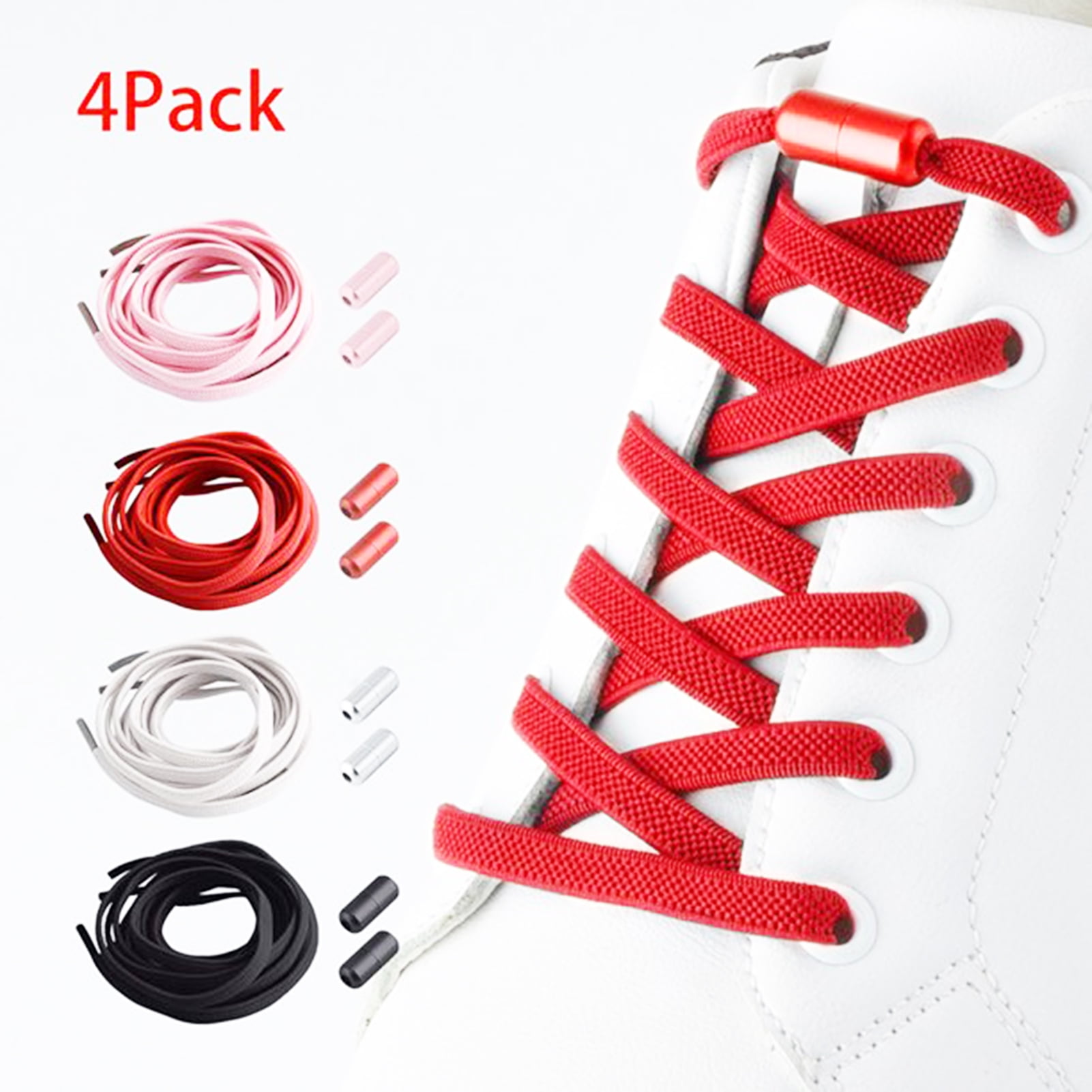 4Pairs No Tie Elastic Shoe Laces Adjustable Tieless Shoelaces, One Size ...