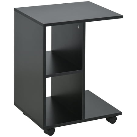 HOMCOM C-Shape Side Table End Table with Storage Open Shelf, Coffee Table on Wheels for Home ...