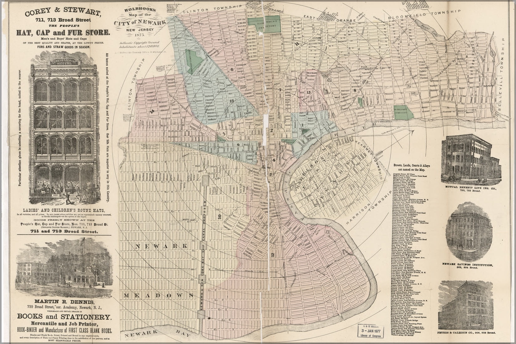 24"x36" Gallery Poster, Holbrook's map of the city of Newark, New ...