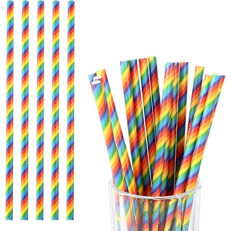 YERDGARY Paper Drinking Straws, 100 Pack Biodegradable Rainbow Paper ...