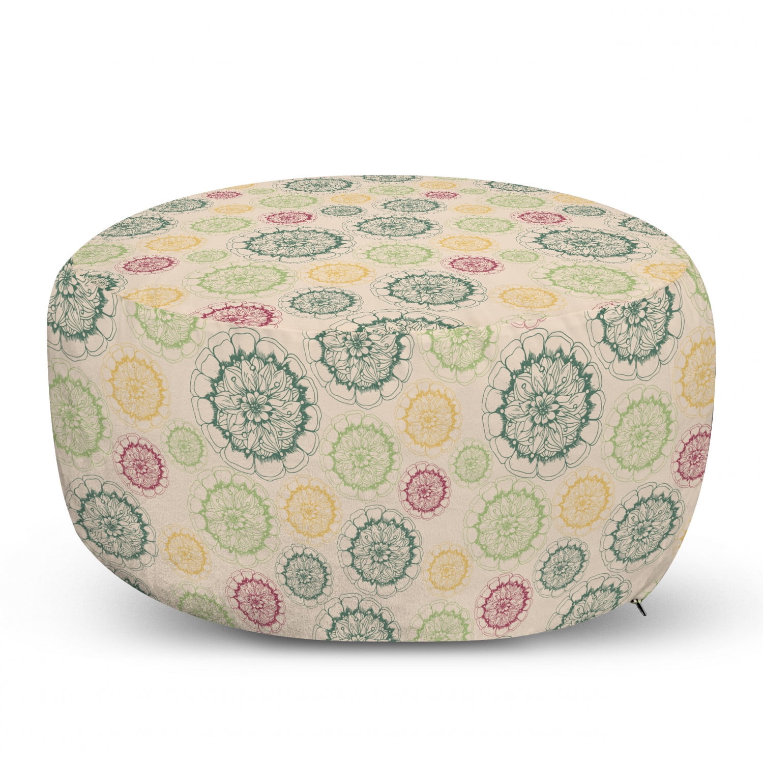 Retro Pouf Cover with Zipper, Colorful Drawings of Mandala Inspired ...
