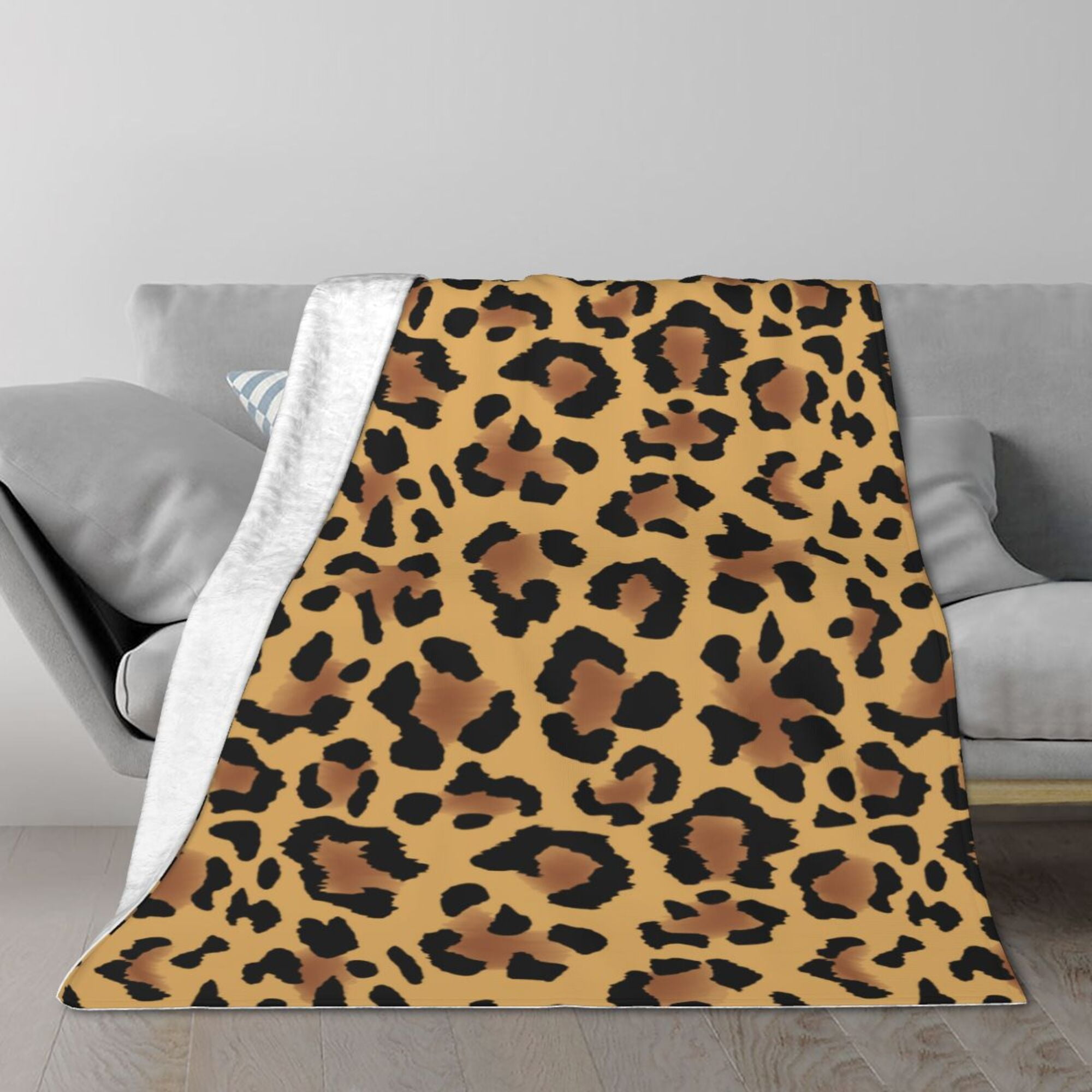 TEQUAN Double Layer Plush Bed Blanket, Leopard Print Cool Background Pattern Cozy Soft Air ...