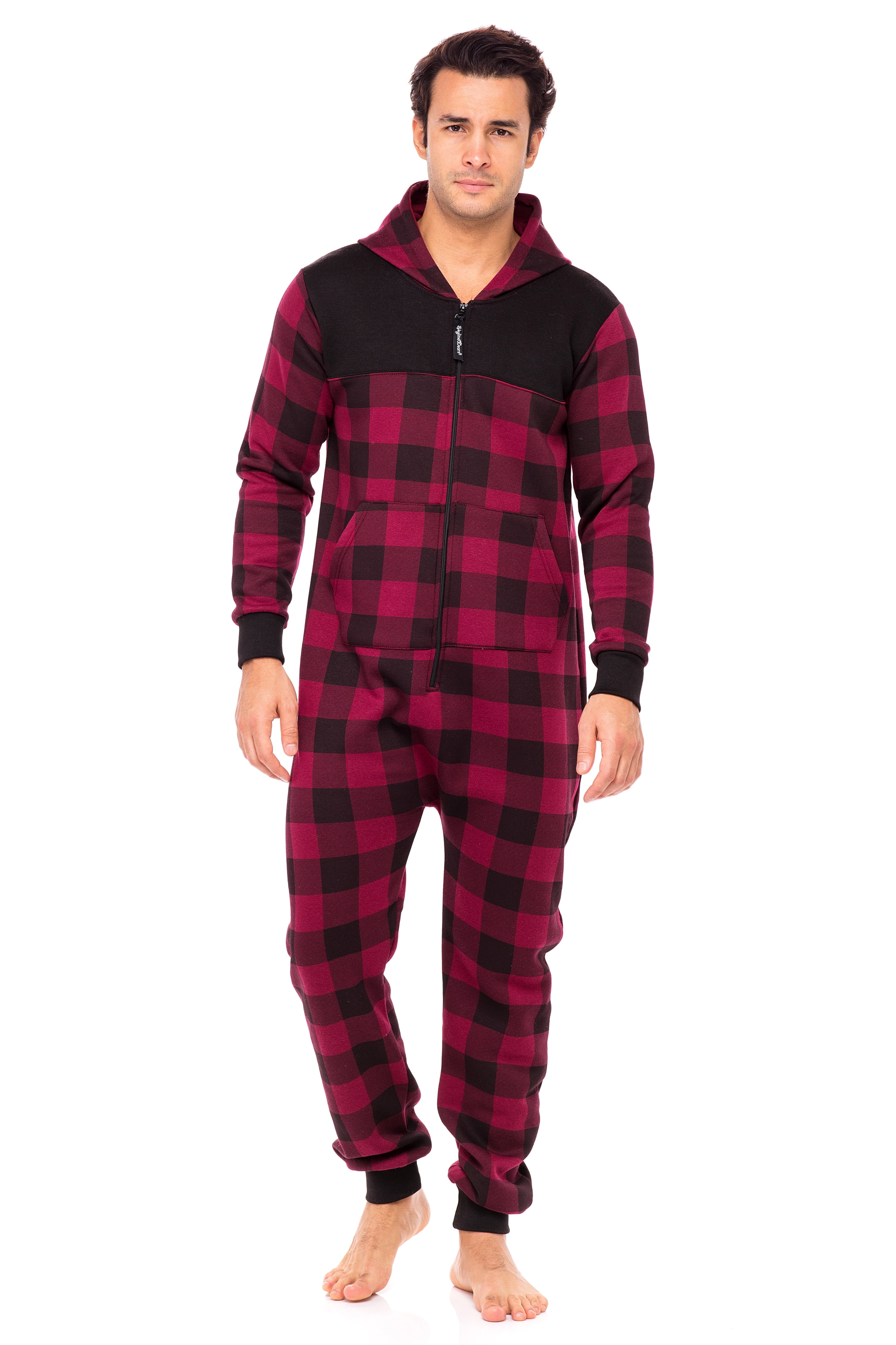 Mens Fashion One Piece Jumpsuit Check Pattern One Piece non Footed ...
