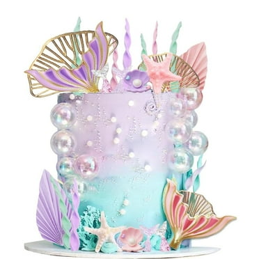 Purple Mermaid Cake Toppers - Under the Sea Cake Decoration Set with ...