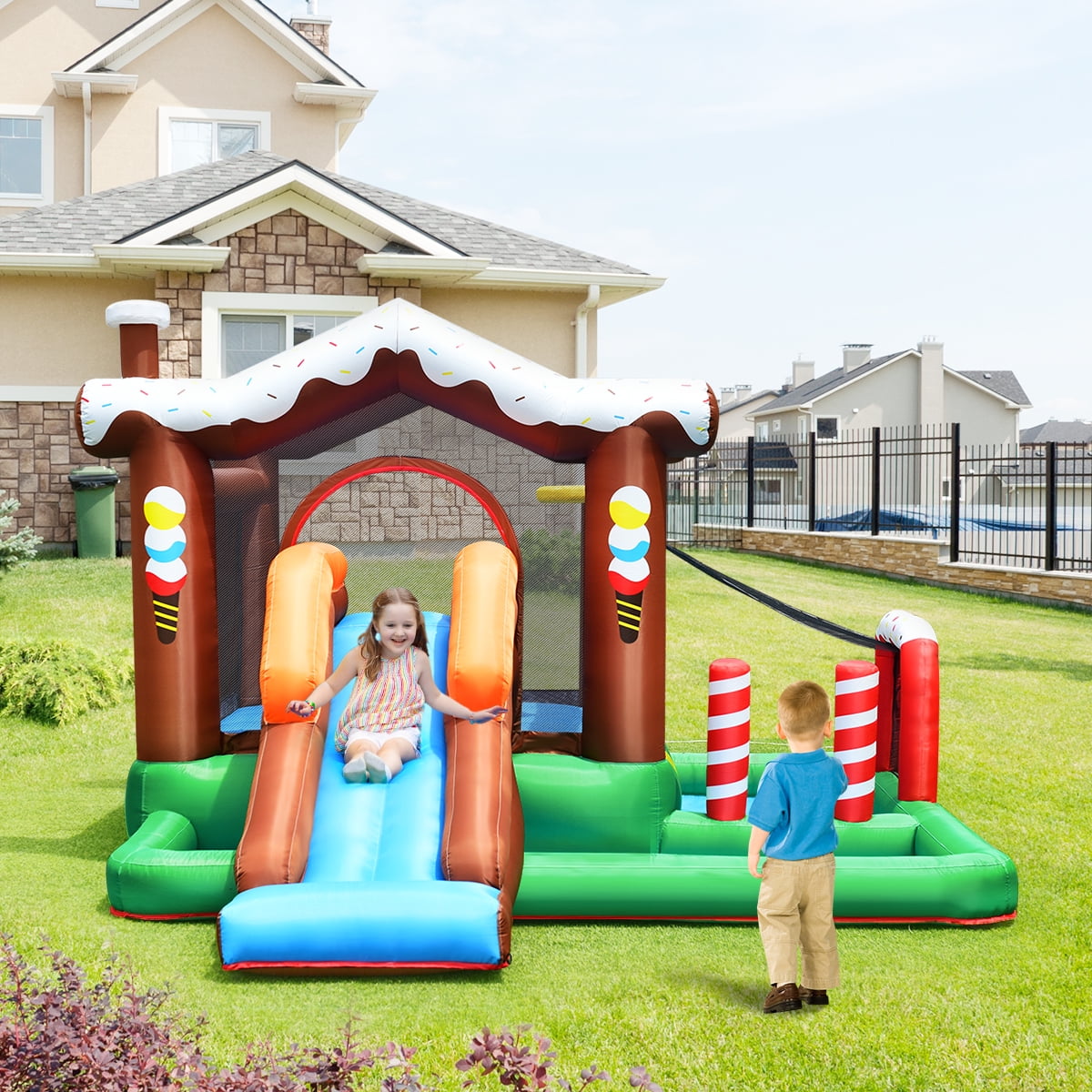 Topbuy Bounce Snow House Inflatable Bouncer Jump Climbing Slide with ...