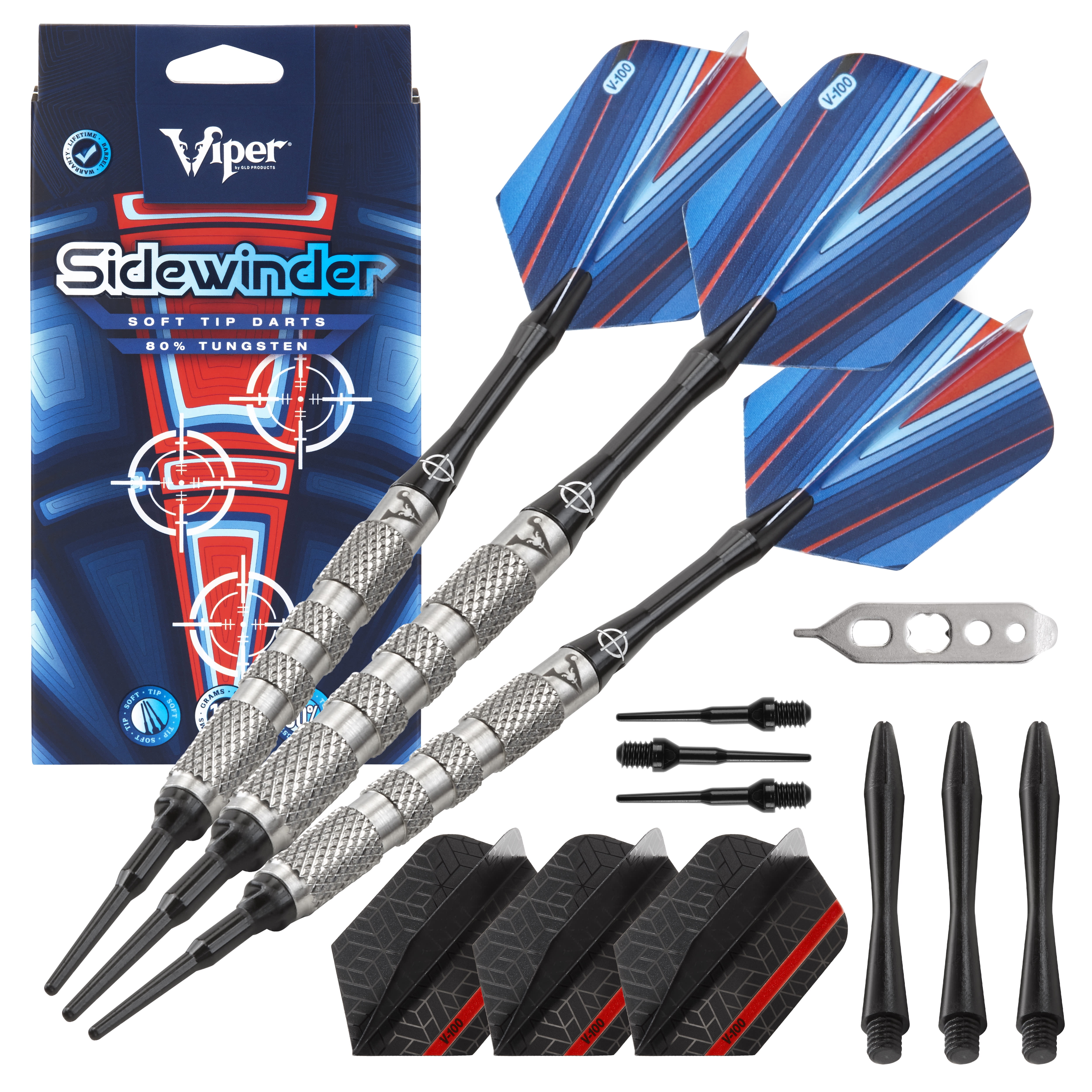 Viper Sidewinder 80% Tungsten Soft Tip Dart Set, Knurled Barrel, 18 ...