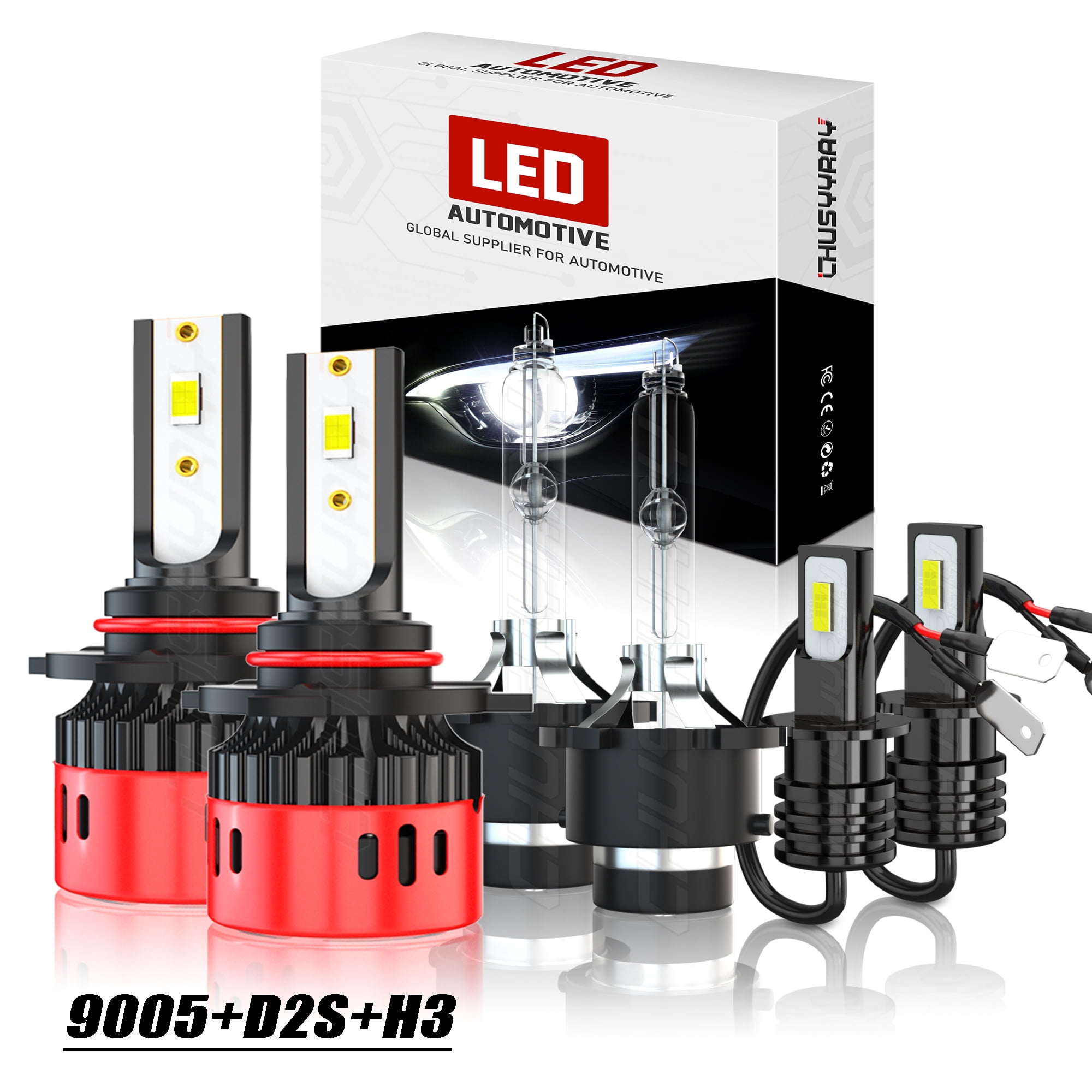 9005+D2S+H3 HID/LED Headlights + Fog Light Bulbs Cool White Pack of 6 ...