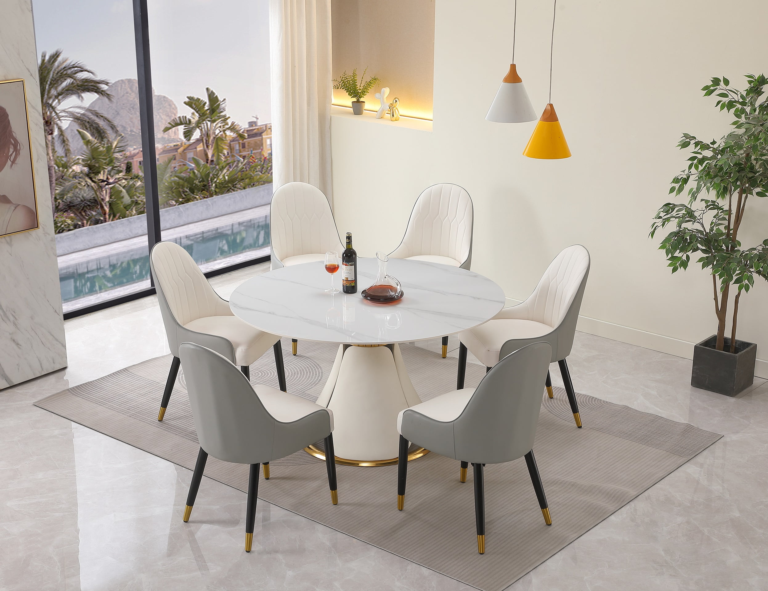 Montary Modern Dining Table, Sintered Stone Round Dining Room Table ...