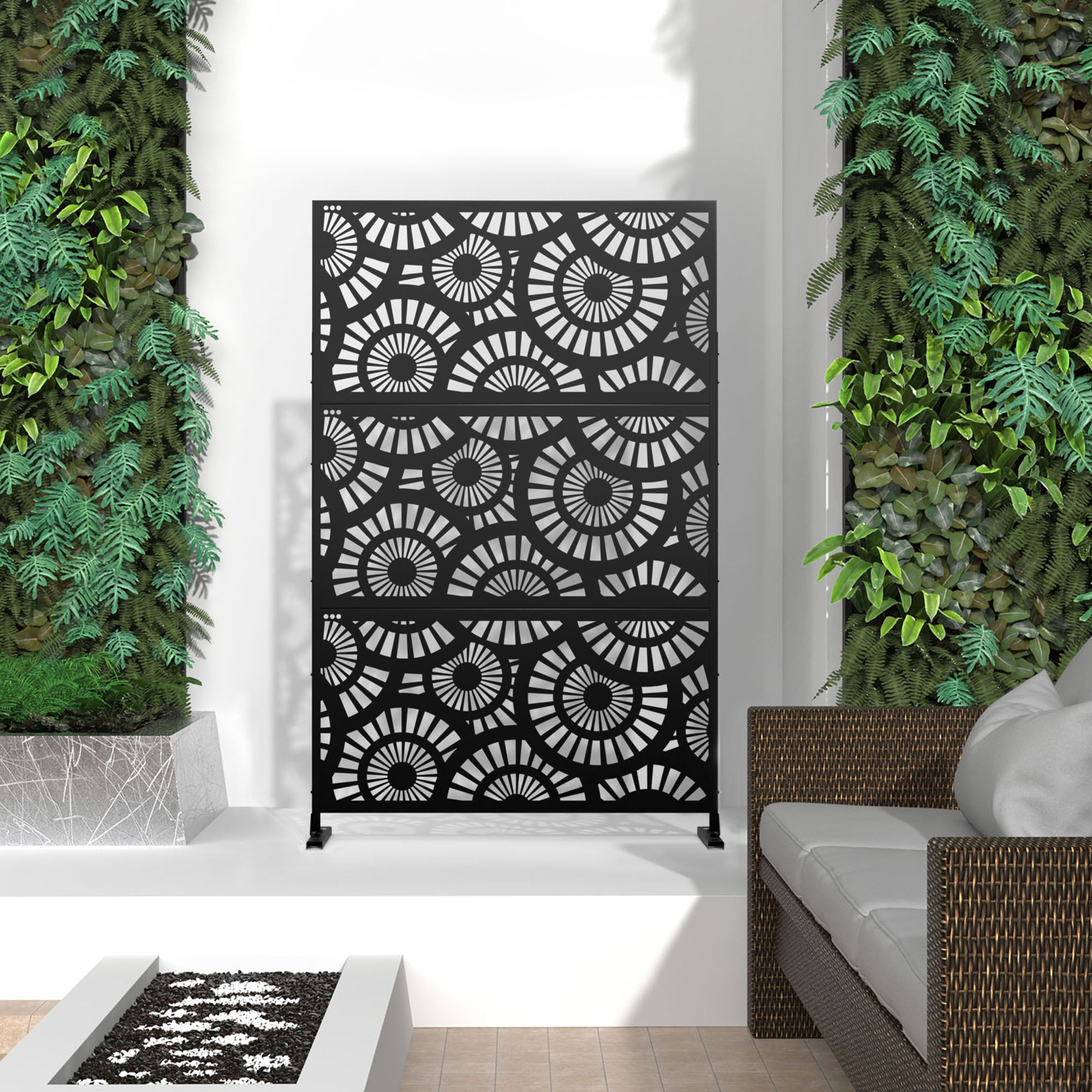 Neutypechic Decorative Privacy Screen Outdoor Divider with Stand Metal ...