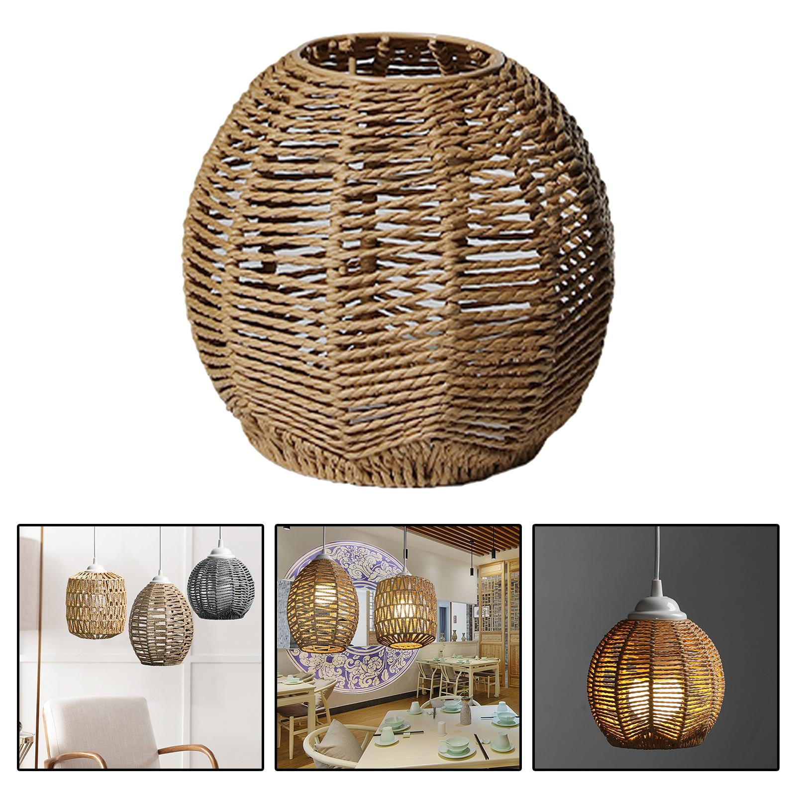 Woven Rattan Pendant Light Fixture Rattan Shade Farmhouse Hanging Lamp ...