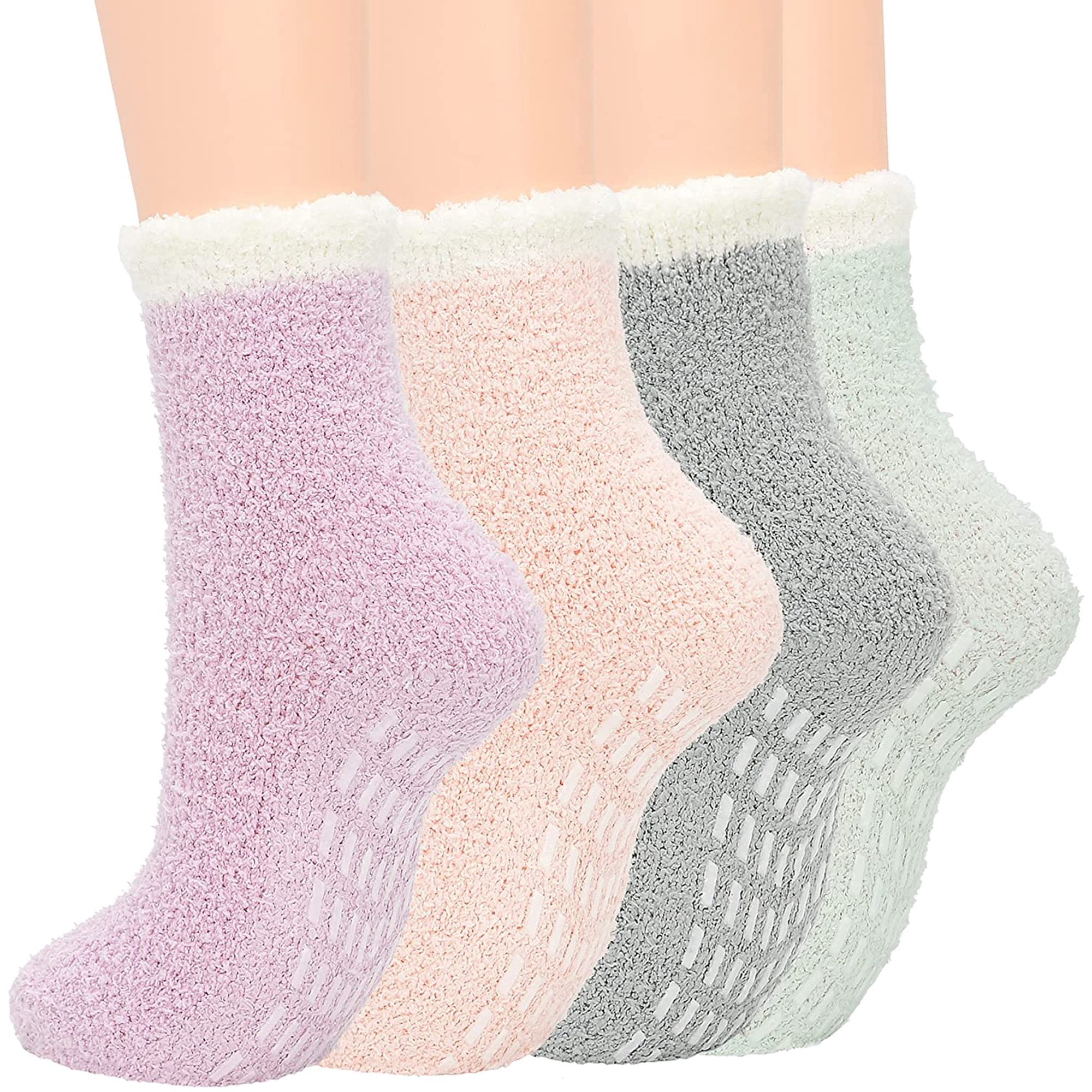 FOREEMME Winter Fuzzy Socks Grip Socks For Women Slipper Socks 4 Pairs ...