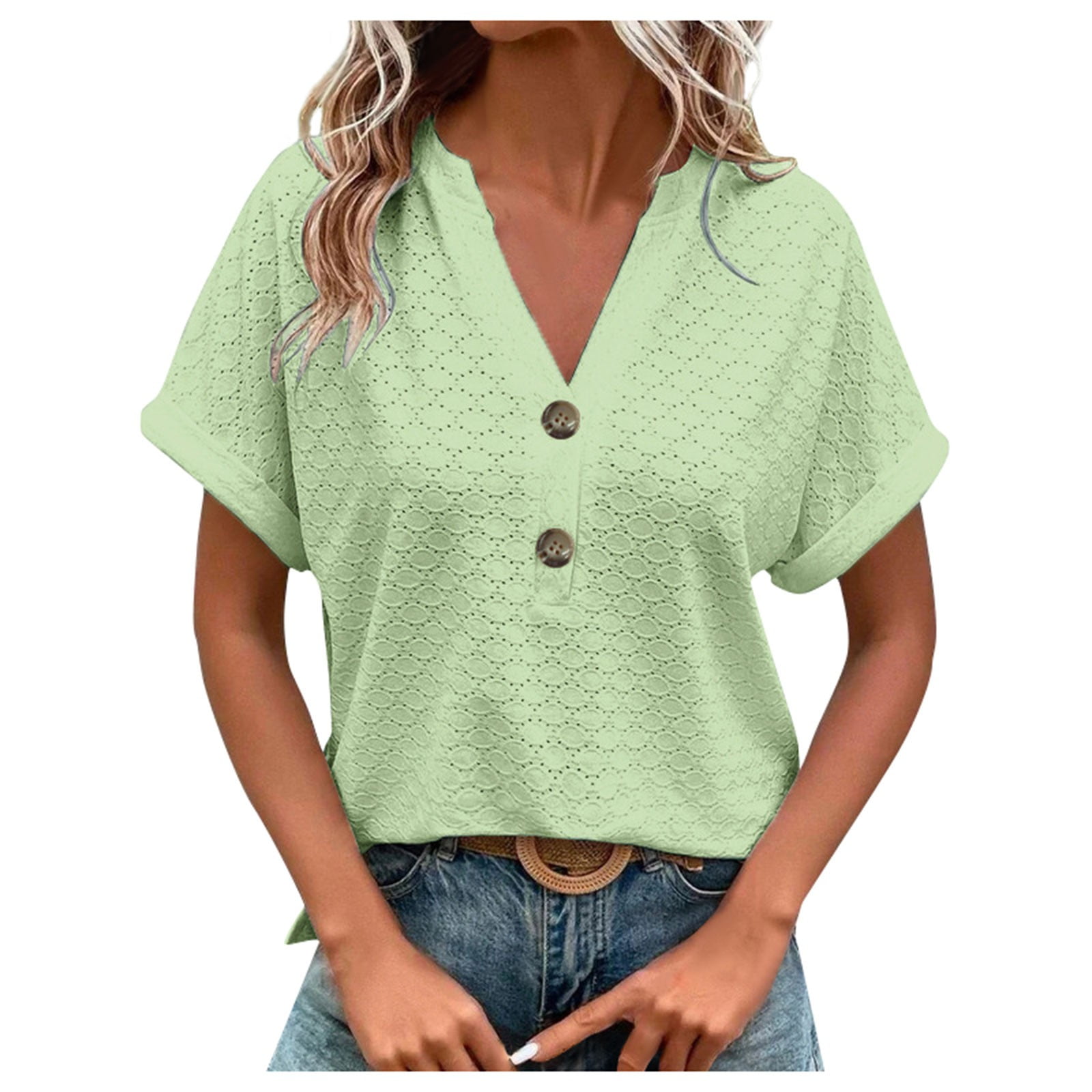 BIZIZA Short Sleeve Summer Blouse Plus Size Dressy Blouses Fitted V ...