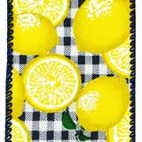 Gingham Printed Lemons Wired Ribbon, 2-1/2-inch, 10-yard, Black ...